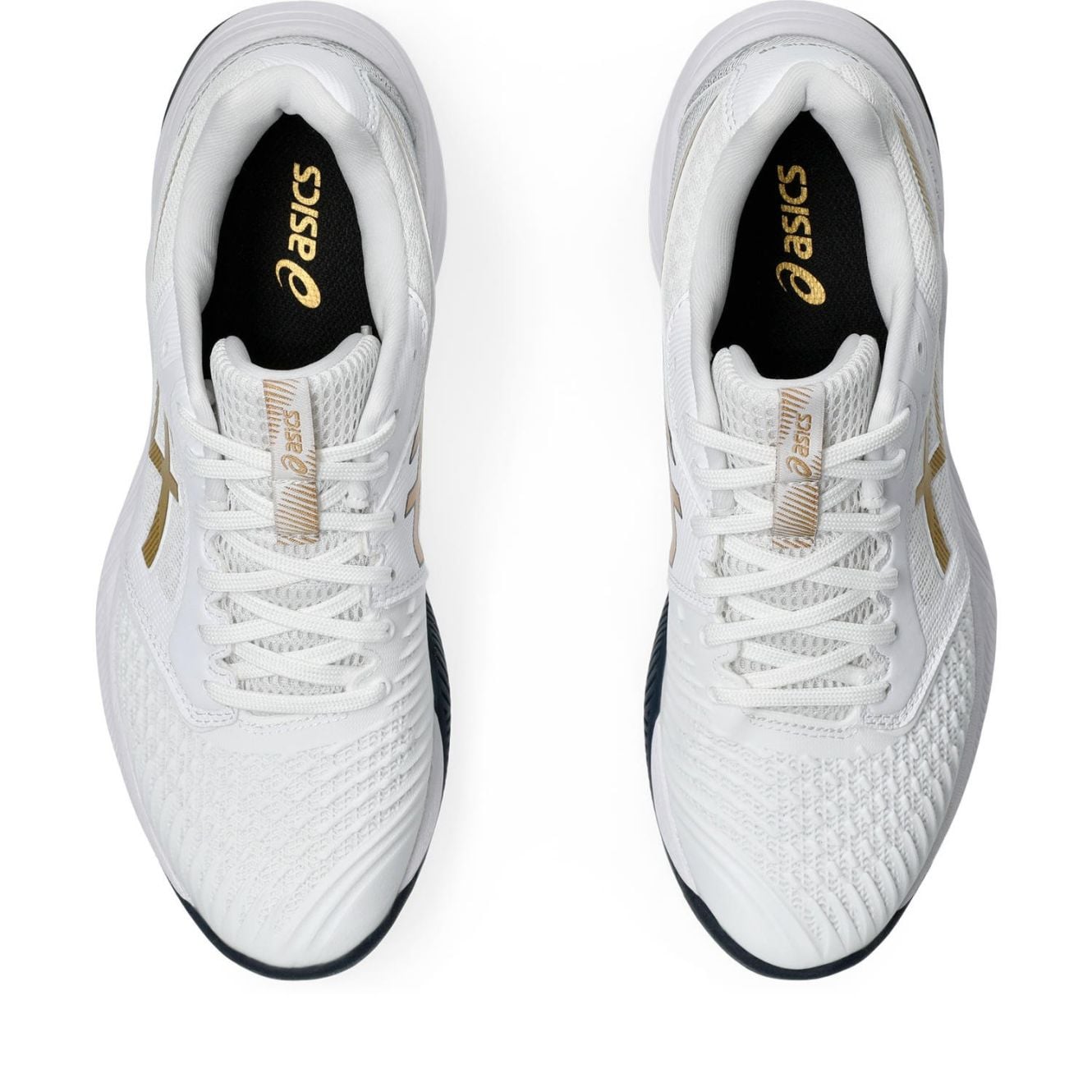Asics Ballistic FF 3 White/Navy/Gold Netball Trainers | Netball UK