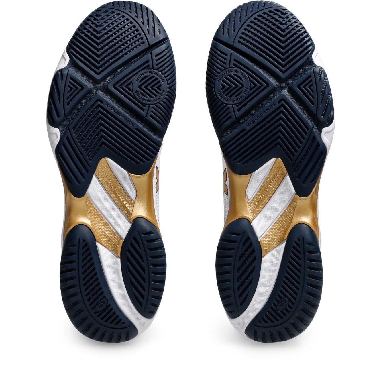 Asics Ballistic FF 3 White/Navy/Gold Netball Trainers | Netball UK