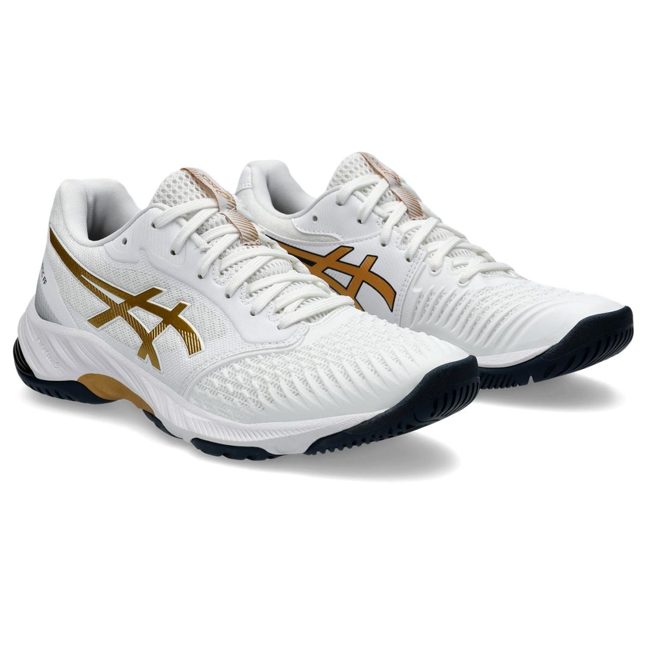 Asics Ballistic FF 3 White/Navy/Gold Netball Trainers | Netball UK