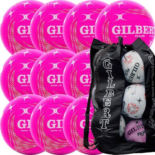 Gilbert Pulse Fluoro Pink Netball Bundle | Gilbert Ball Sack